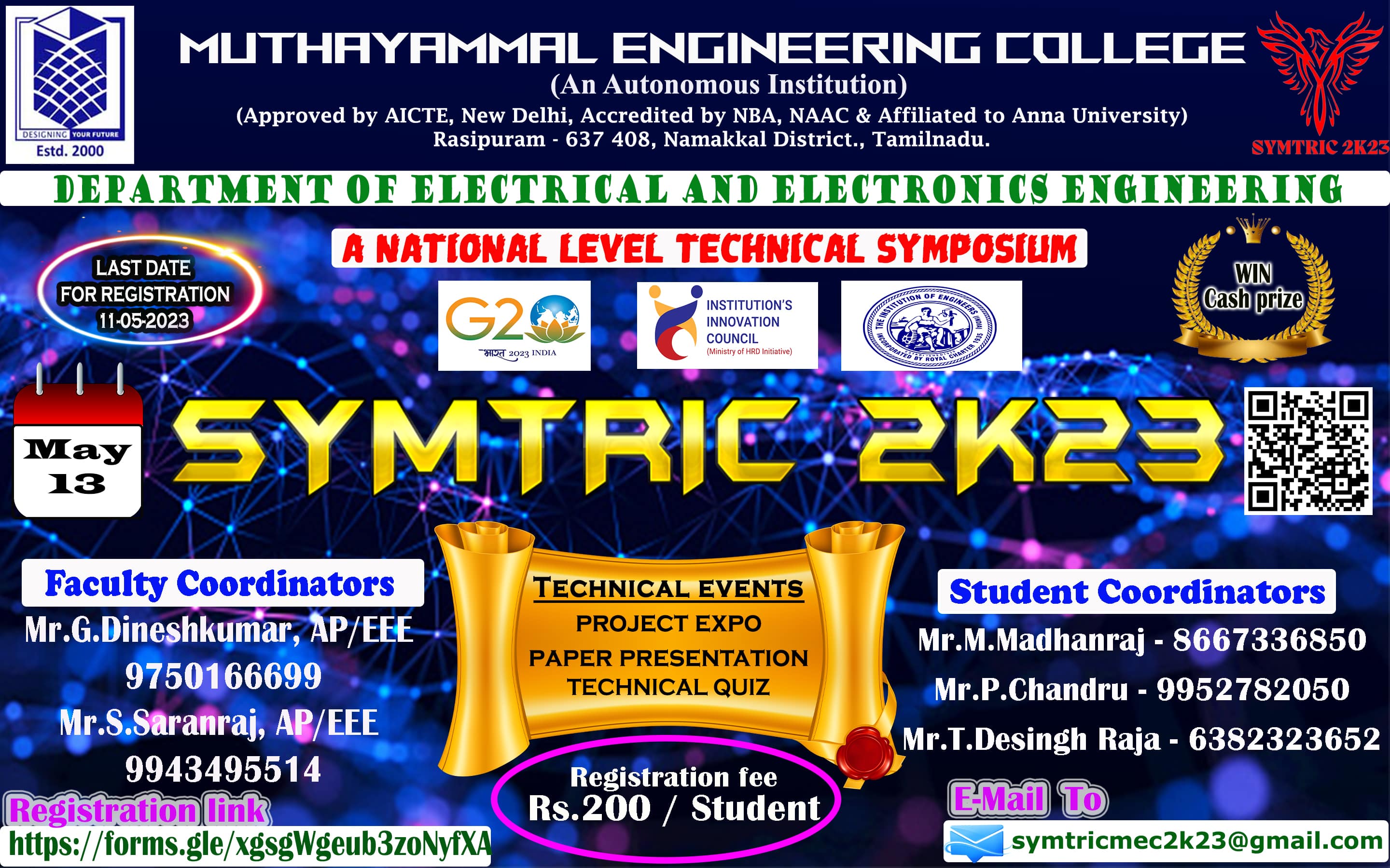 SYMTRIC 2K23, Muthayammal Engineering College, EEE Technical Symposium ...