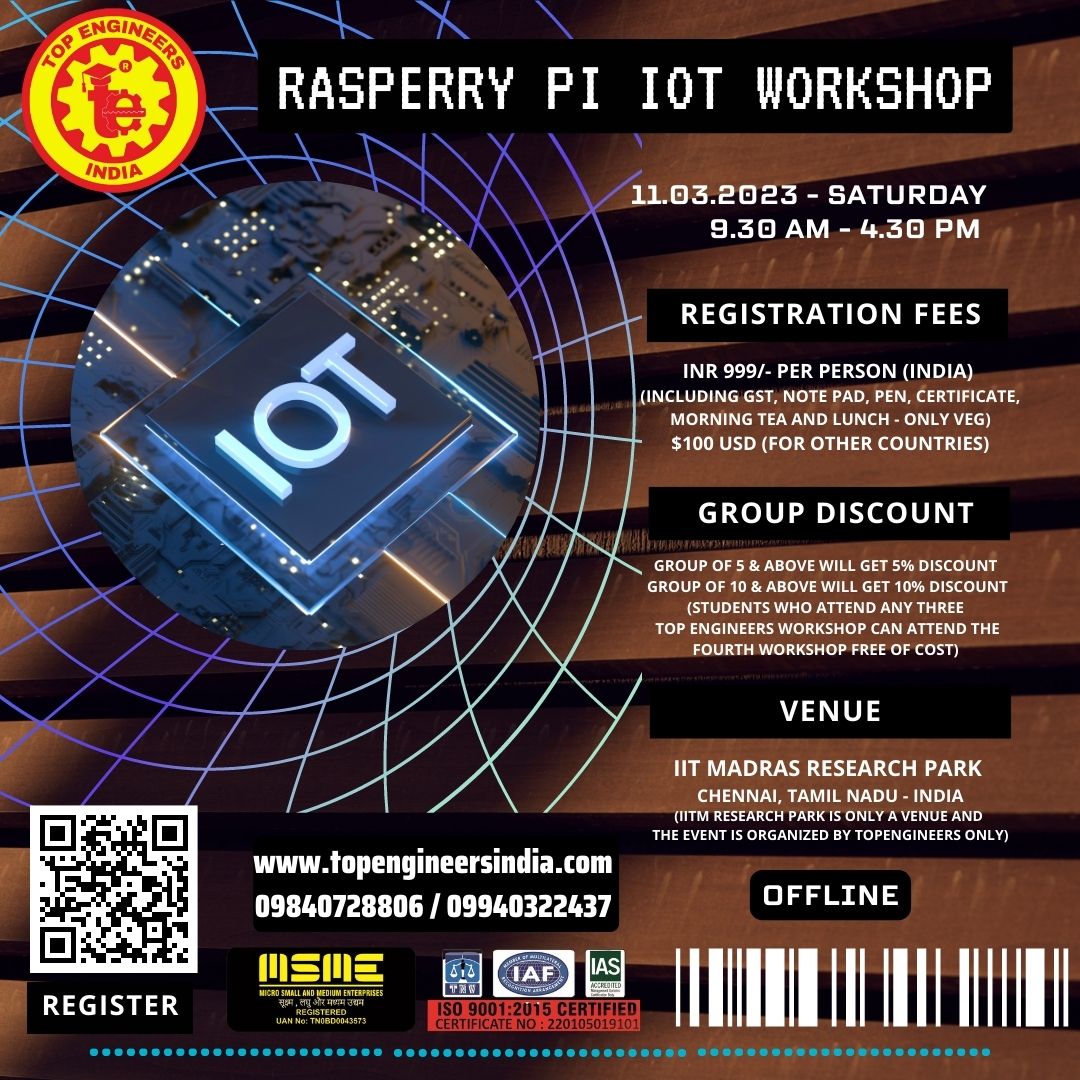 IoT using Raspberry Pi Workshop 2023, Top Engineers, Workshop, Chennai