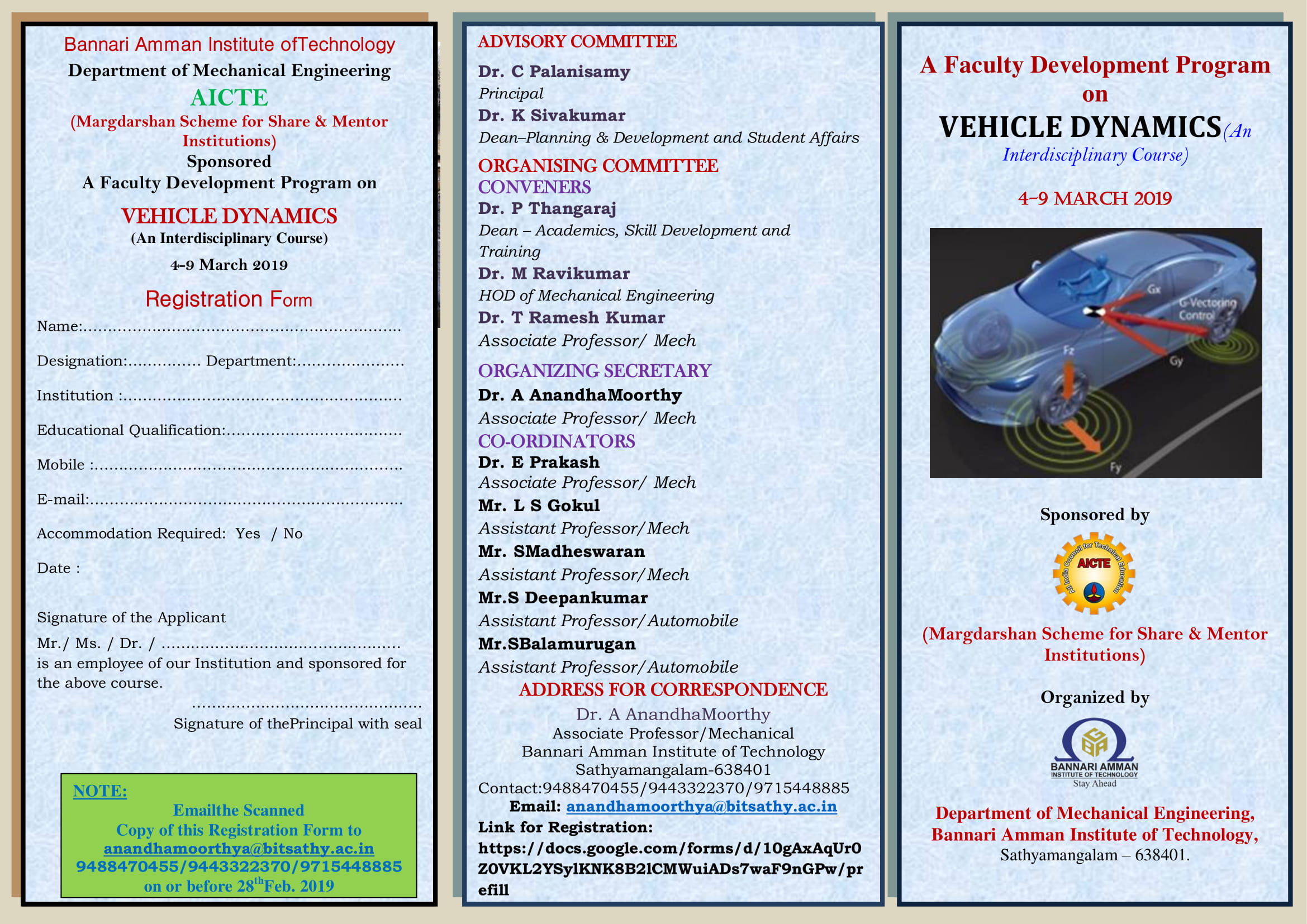 A Faculty Development Program on Vehicle Dynamics 2019, Bannari Amman ...