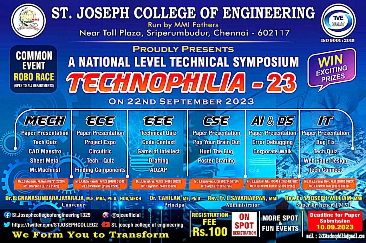 TECHNOPHILIA'23, St Joseph College of Engineering, National Level ...