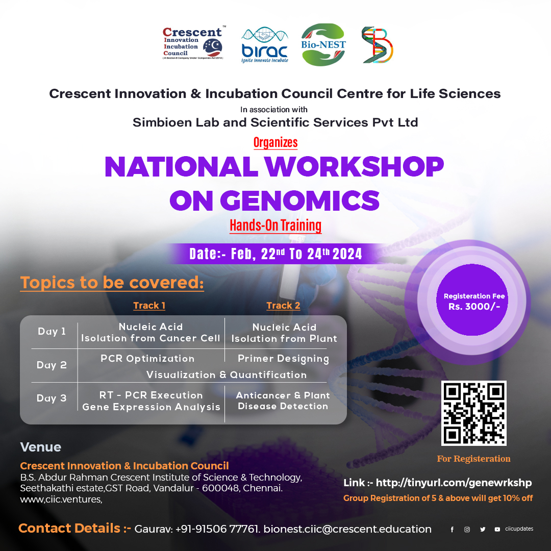 National Workshop on Genomics 2024, BS Abdur Rahman Crescent Institute ...