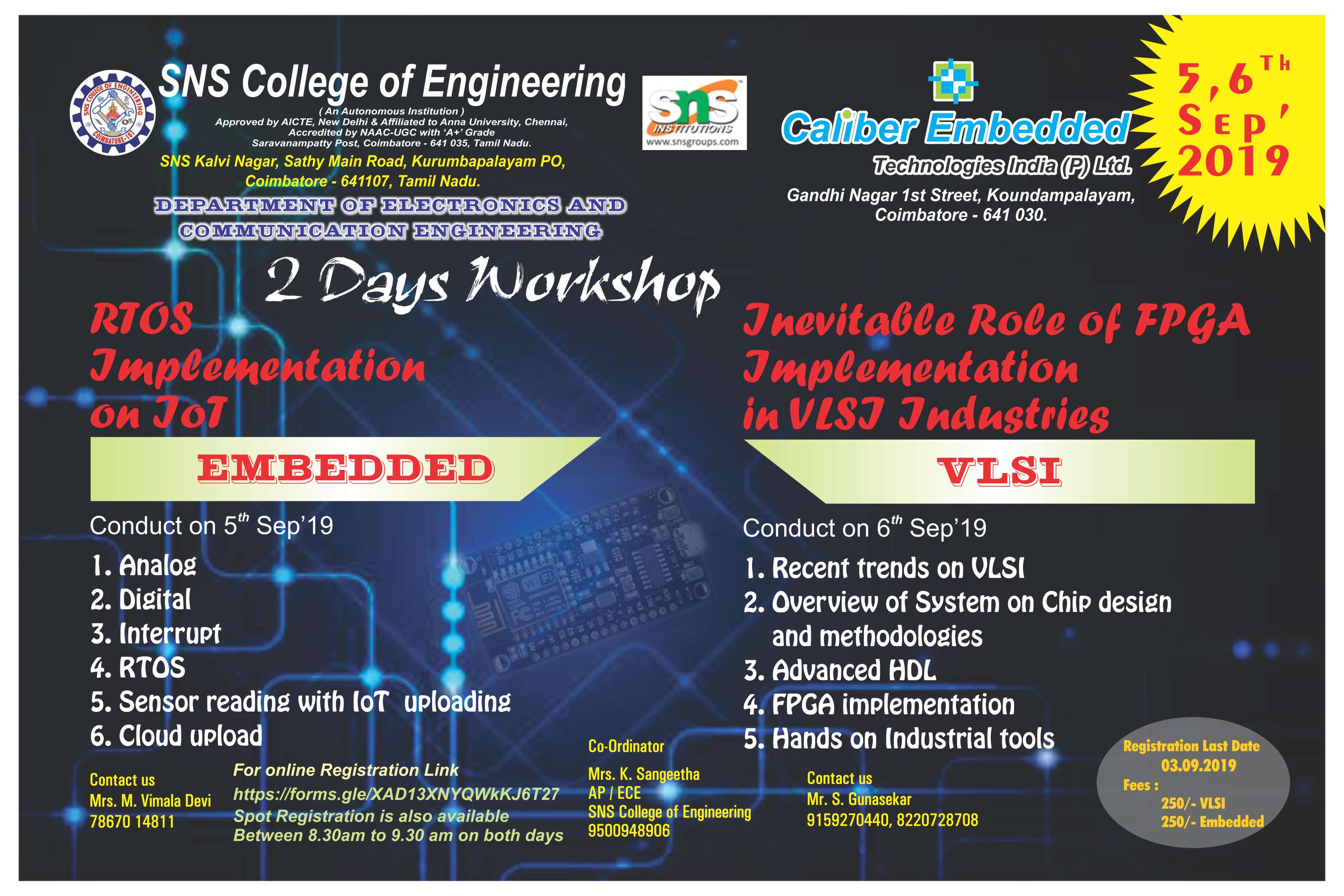 Technical Workshop on Embedded And VLSI Workshop 2019, SNS College of ...