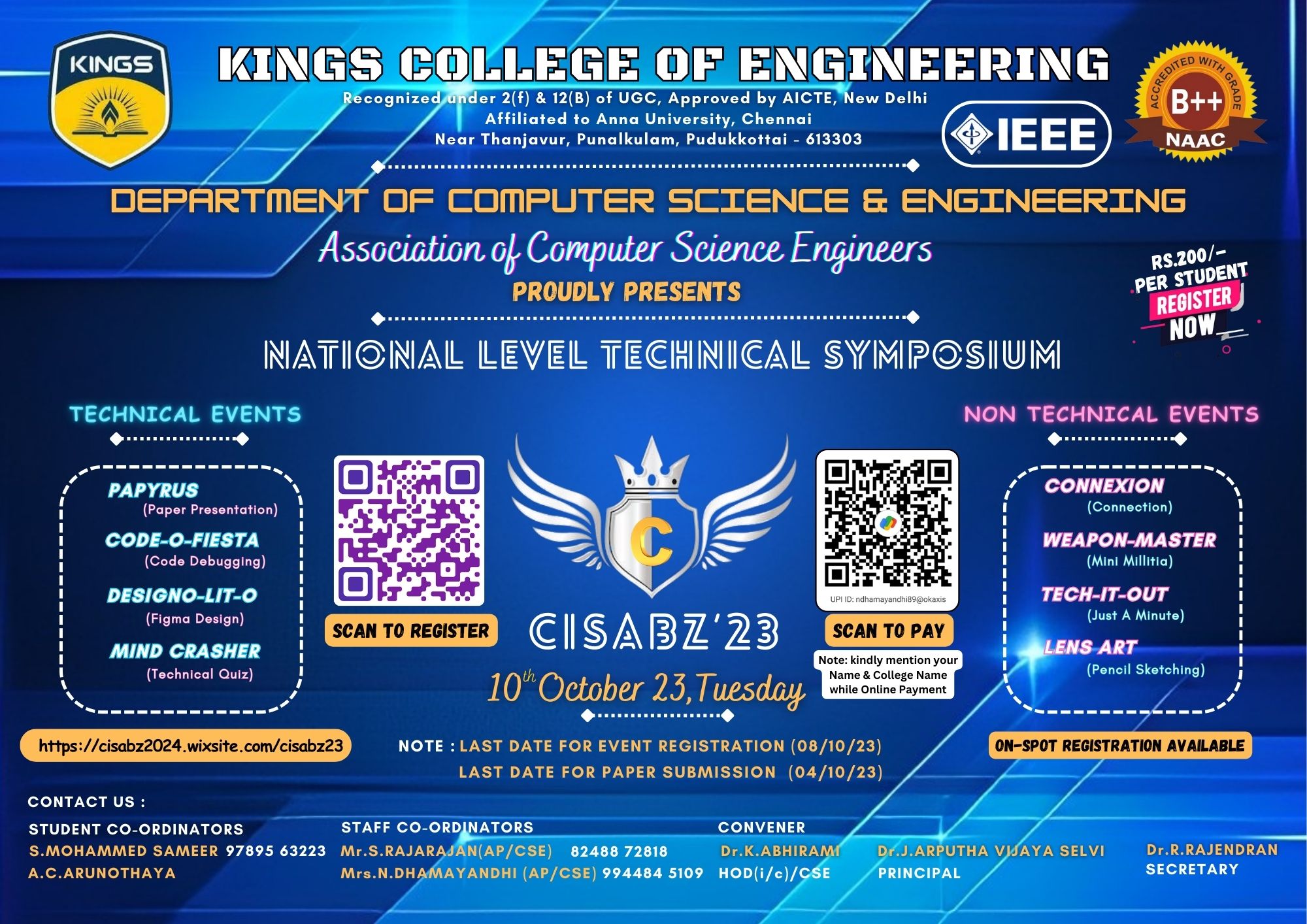 CISABZ'23, Kings College of Engineering, National Level Technical ...