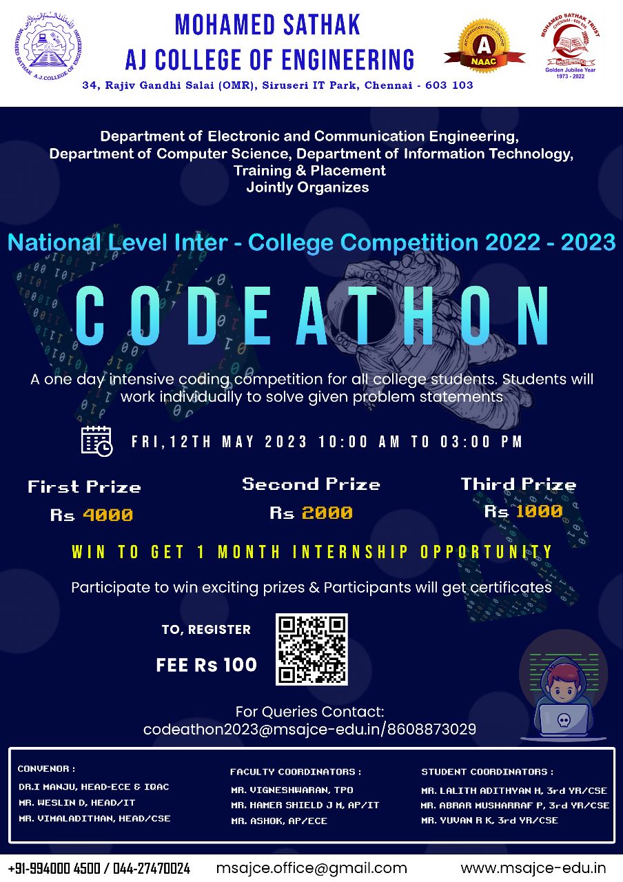 Codeathon 2023, Mohamed Sathak AJ College of Engineering, Intensive ...