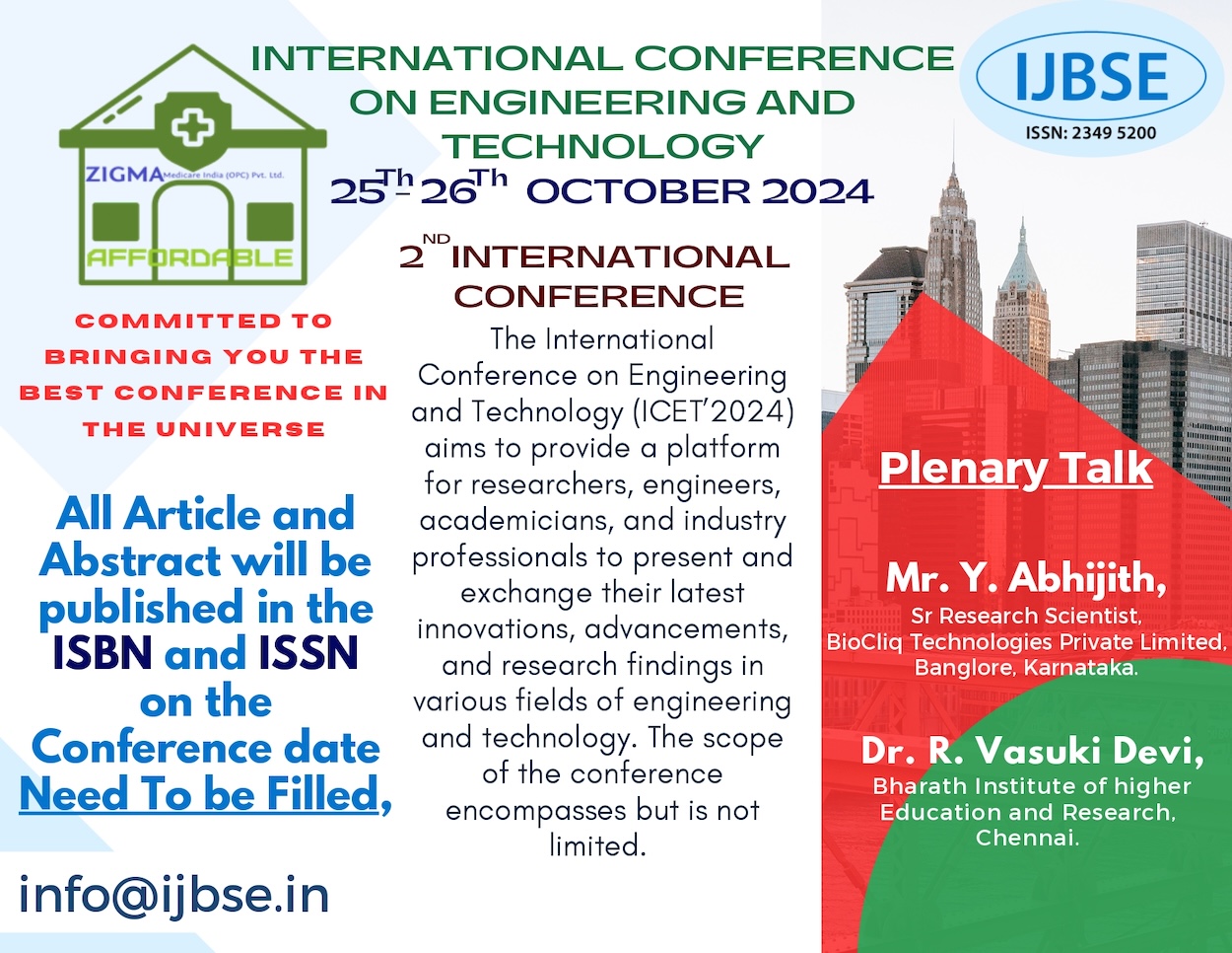 International Conference on Engineering and Technology 2024, Zigma ...