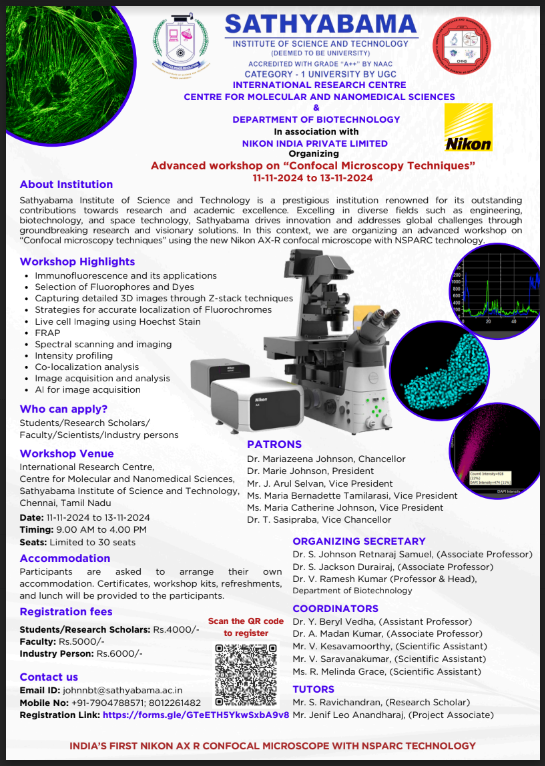 Advanced Workshop on Confocal Microscopy Techniques 2024, Sathyabama ...
