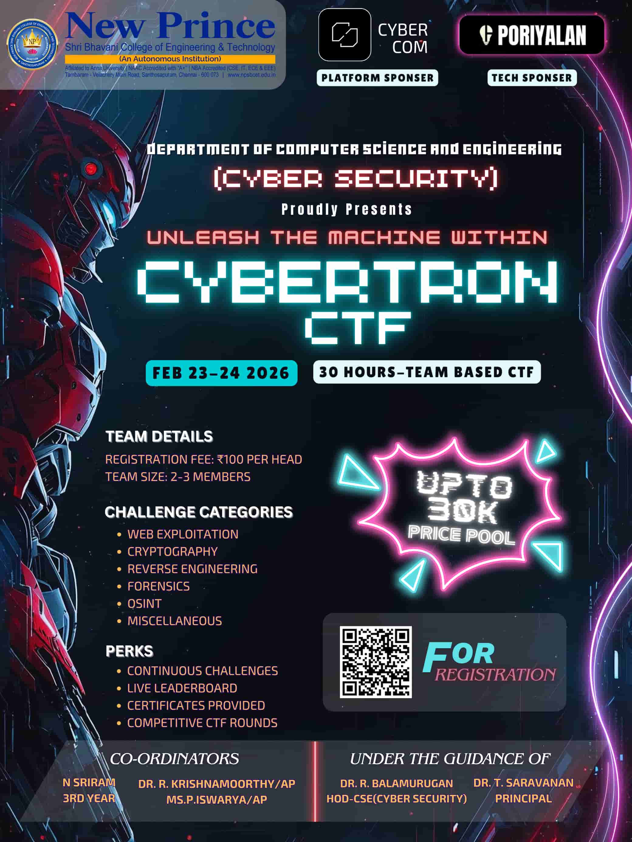 CyberTron CTF 2026, New Prince Shri Bhavani College of Engineering and ...