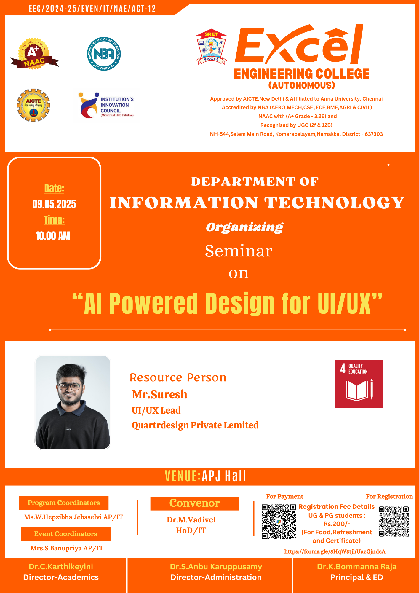 Seminar on UI/UX 2025, Excel Engineering College, Seminar, Komarapalayam