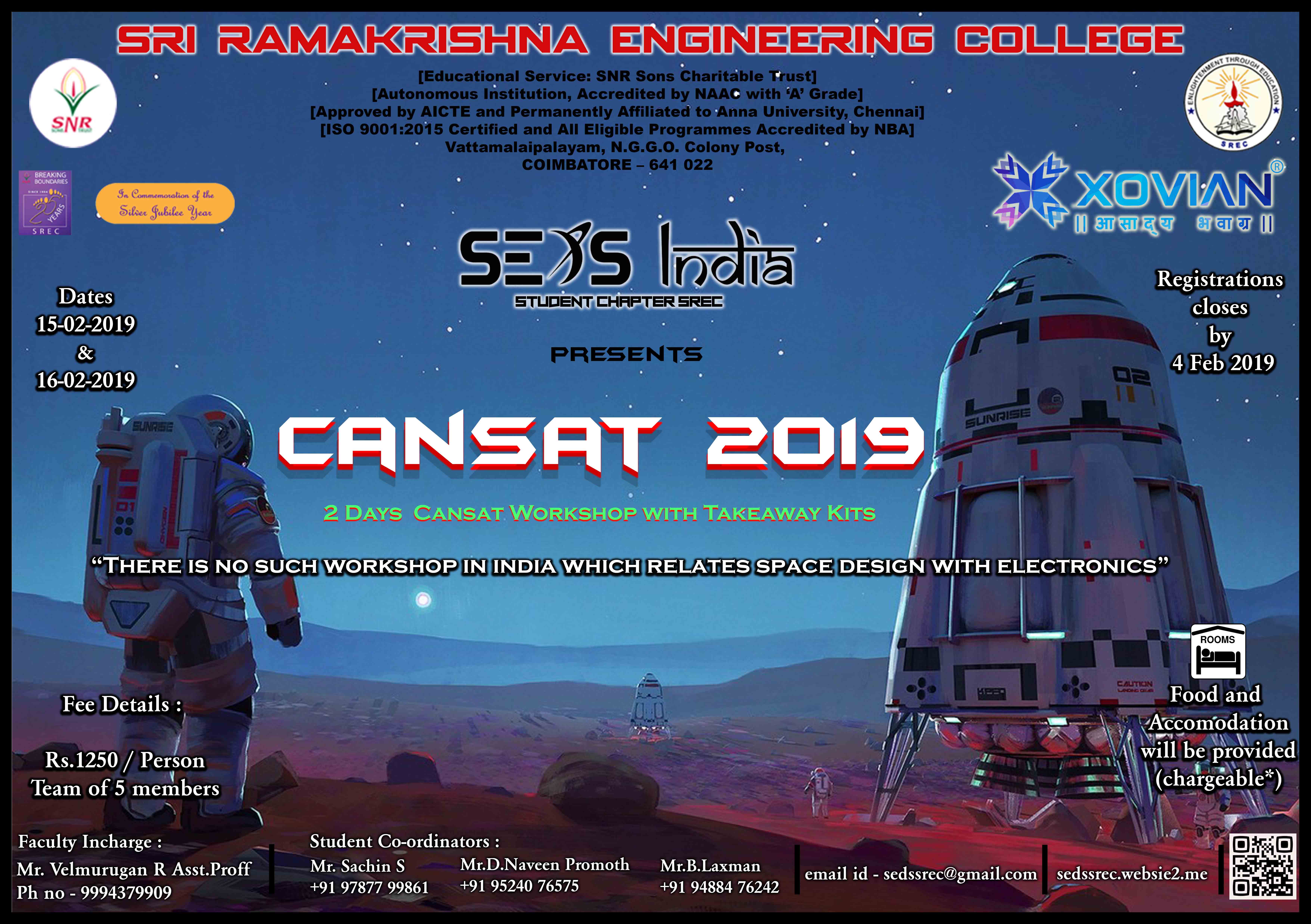 CANSAT 2019, Sri Ramakrishna Engineering College, Workshop, coimbatore
