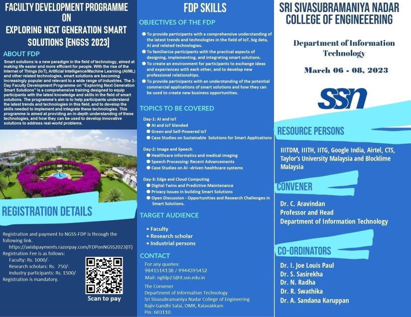 Exploring Next Generation Smart Solutions ENGSS 2023, SSN College of ...
