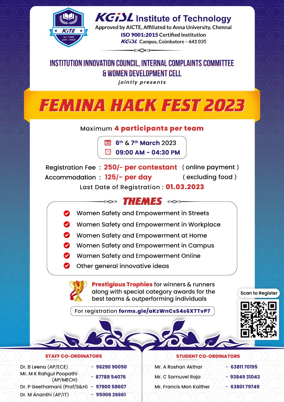 Femina Hack Fest 2023, KGiSL Institute of Technology, Hackathon, Coimbatore