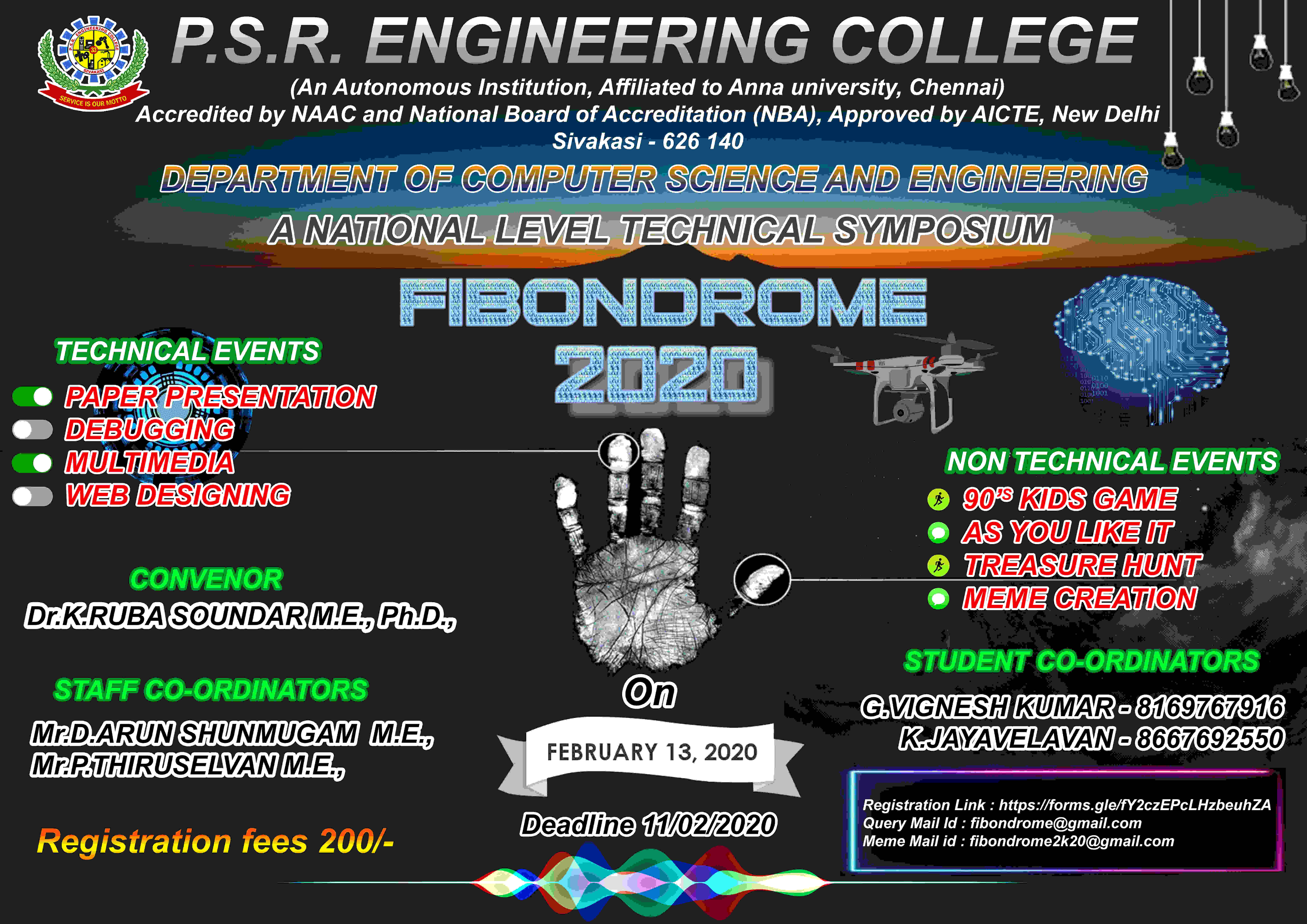 FIBONDROME 2020, PSR Engineering College, Technical Symposium, Sivakasi