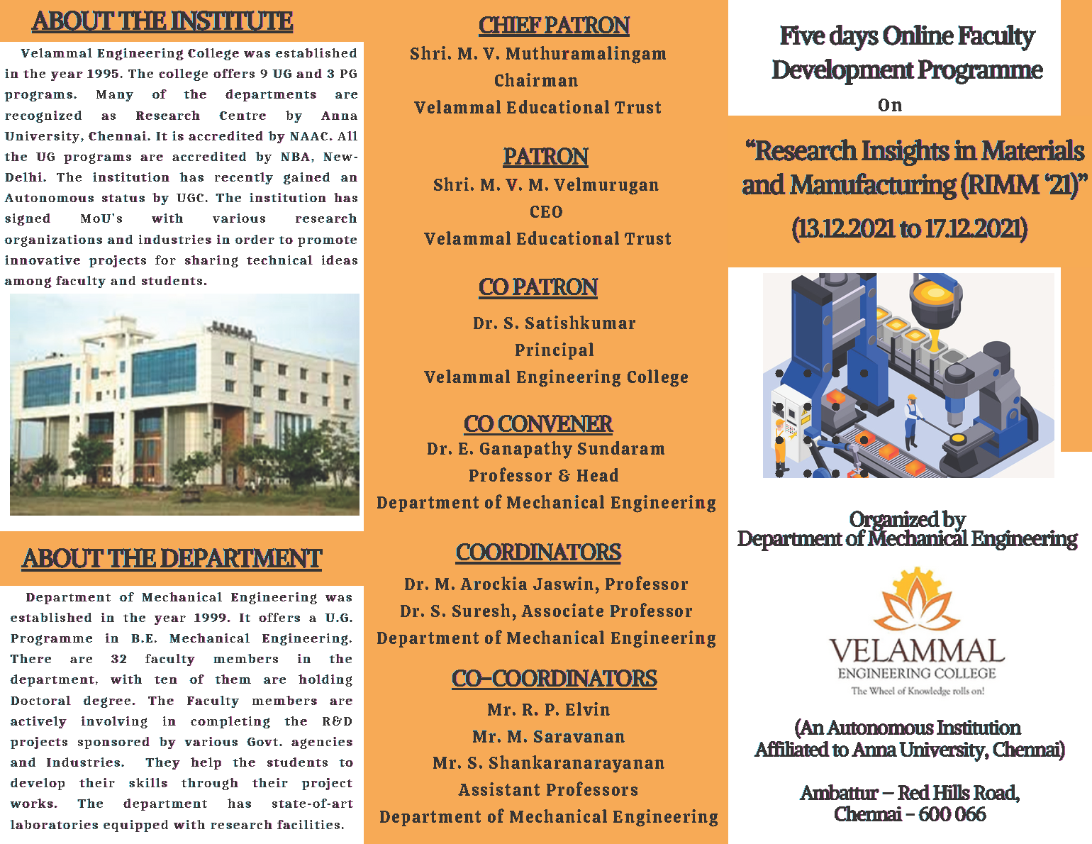 Research Insights in Materials and Manufacturing (RIMM ‘21), Velammal ...