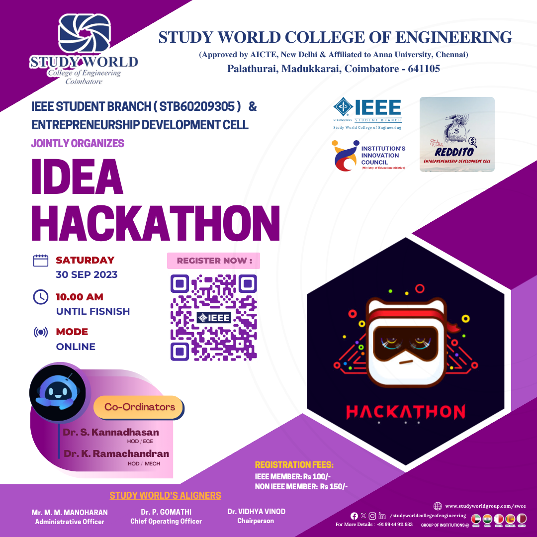 Idea Hackathon 2023, Study World College of Engineering, Hackathon ...