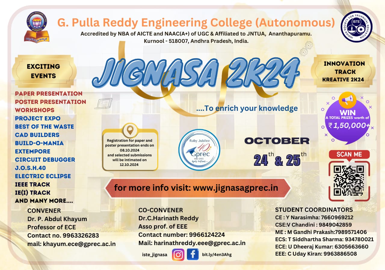 Jignasa-2024, G Pulla Reddy Engineering College, Technical Festival ...