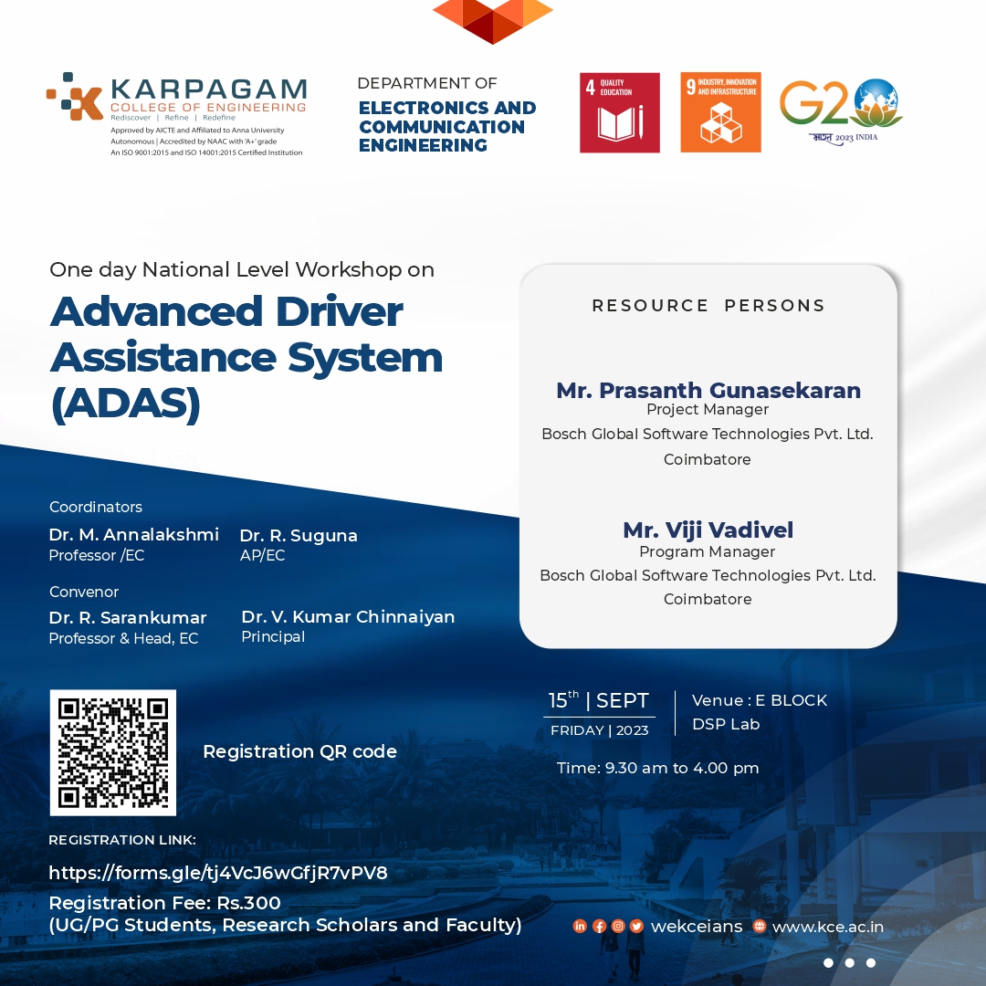One day national level workshop on Advanced Driver Assistance System ...