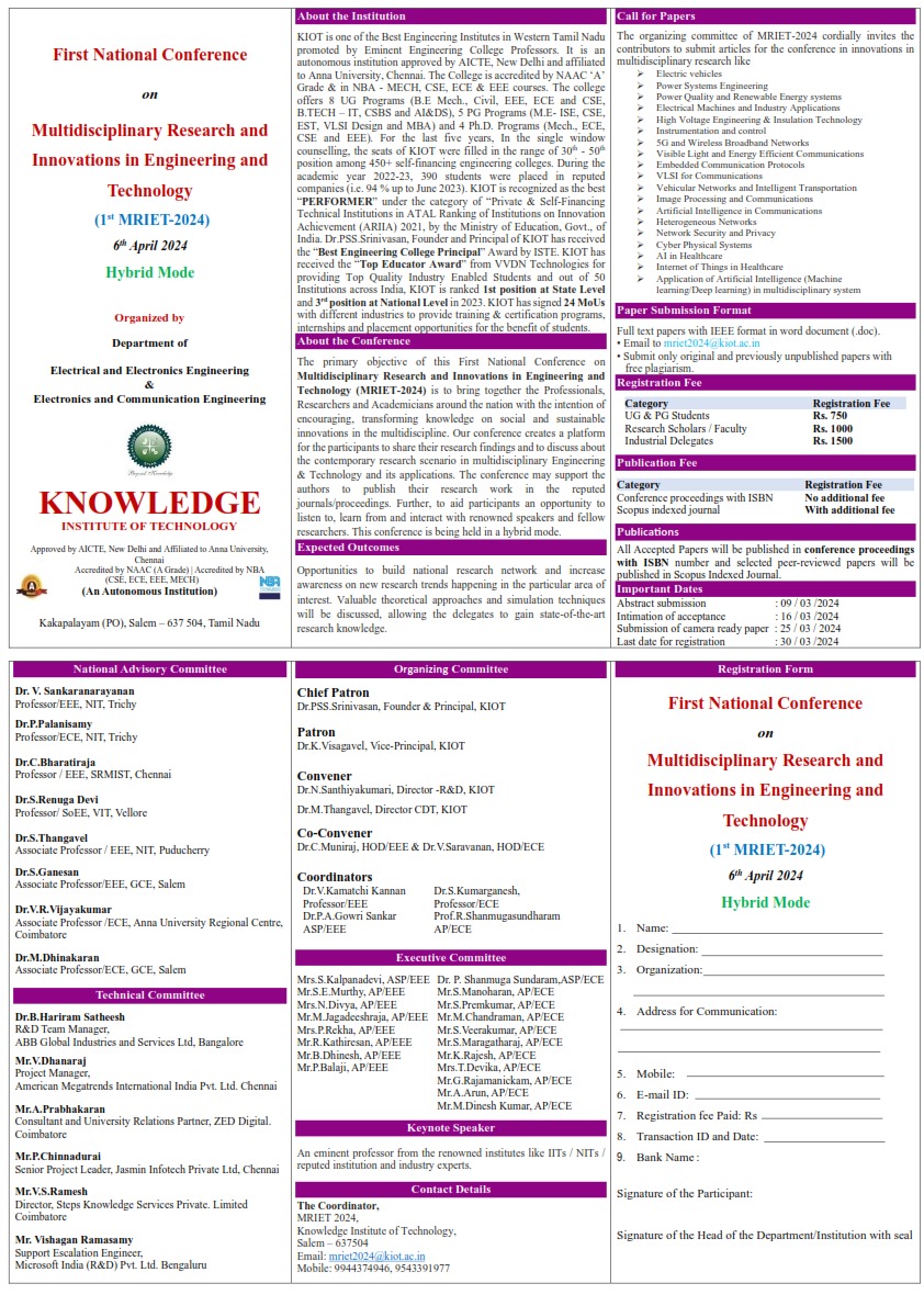 First National Conference on Multidisciplinary Research and Innovations ...