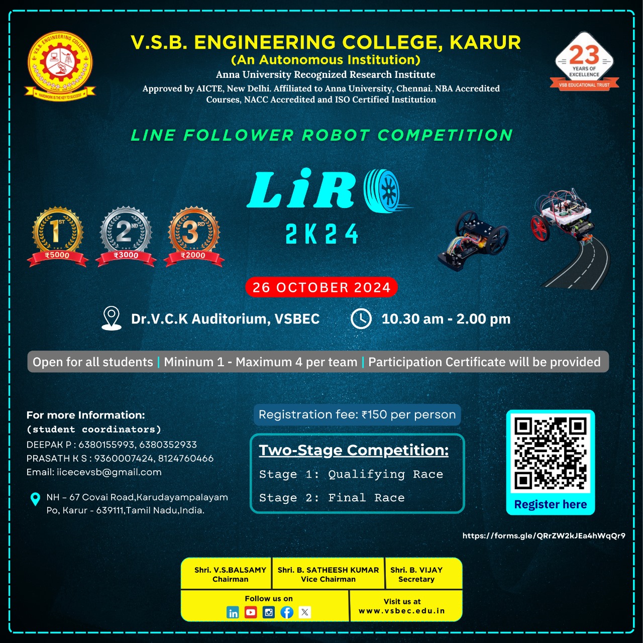 LiRO 2k24 (Line Follower Robot Competition), VSB Engineering College ...