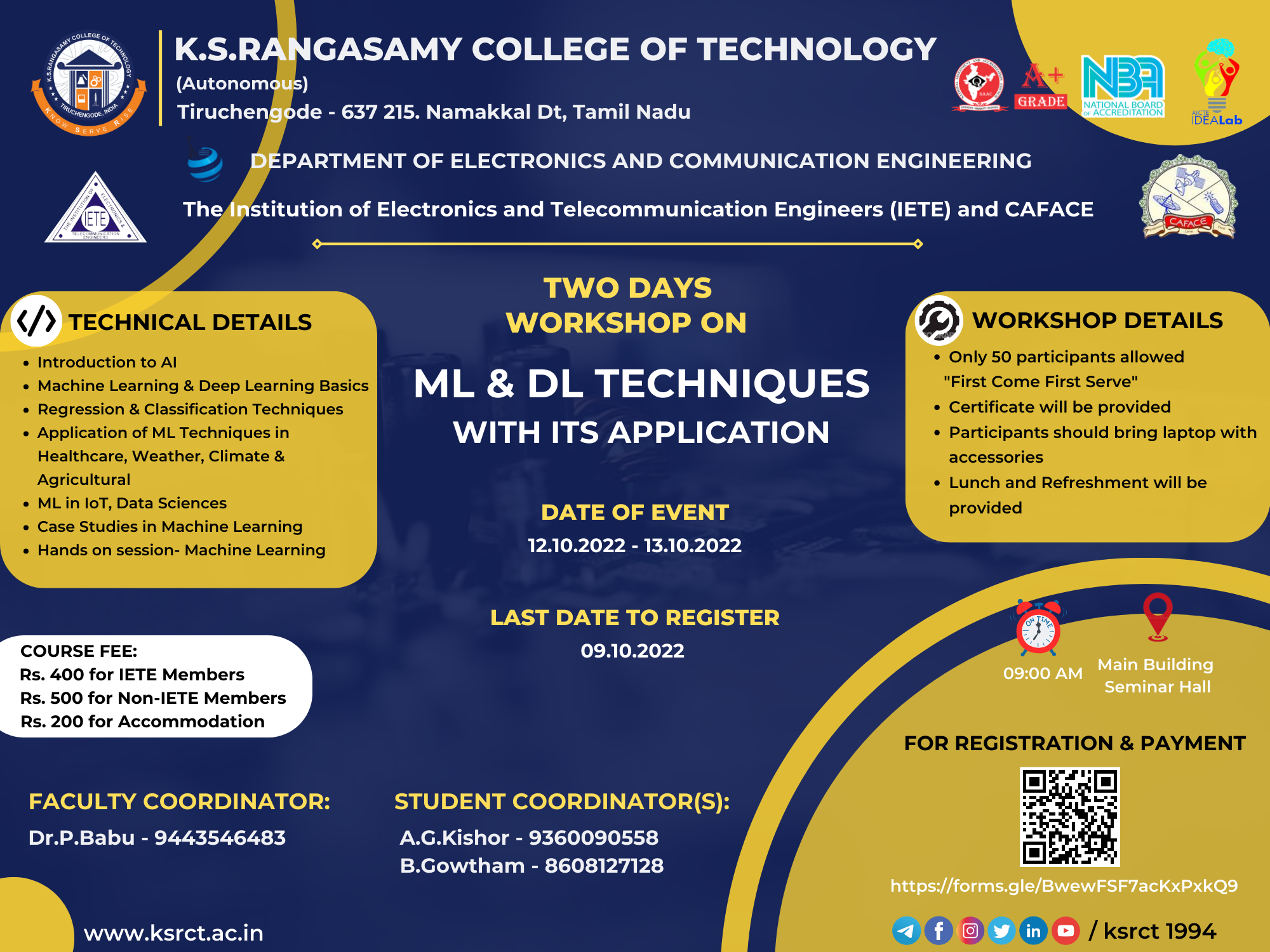 Workshop on ML/DL Techniques & Its Applications 2022, KS Rangasamy ...