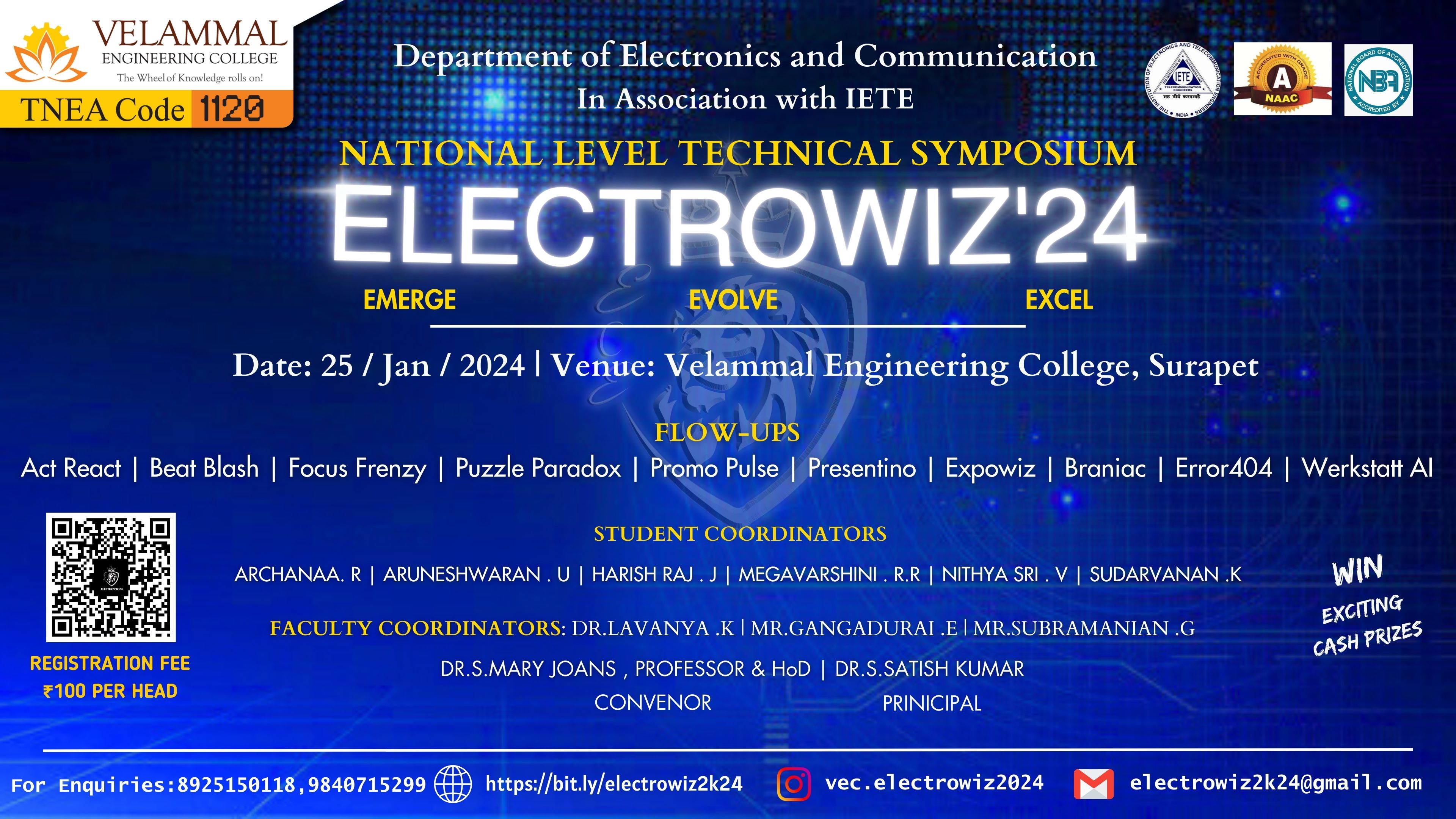 ELECTROWIZ'24, Velammal Engineering College, Technical Symposium, Chennai