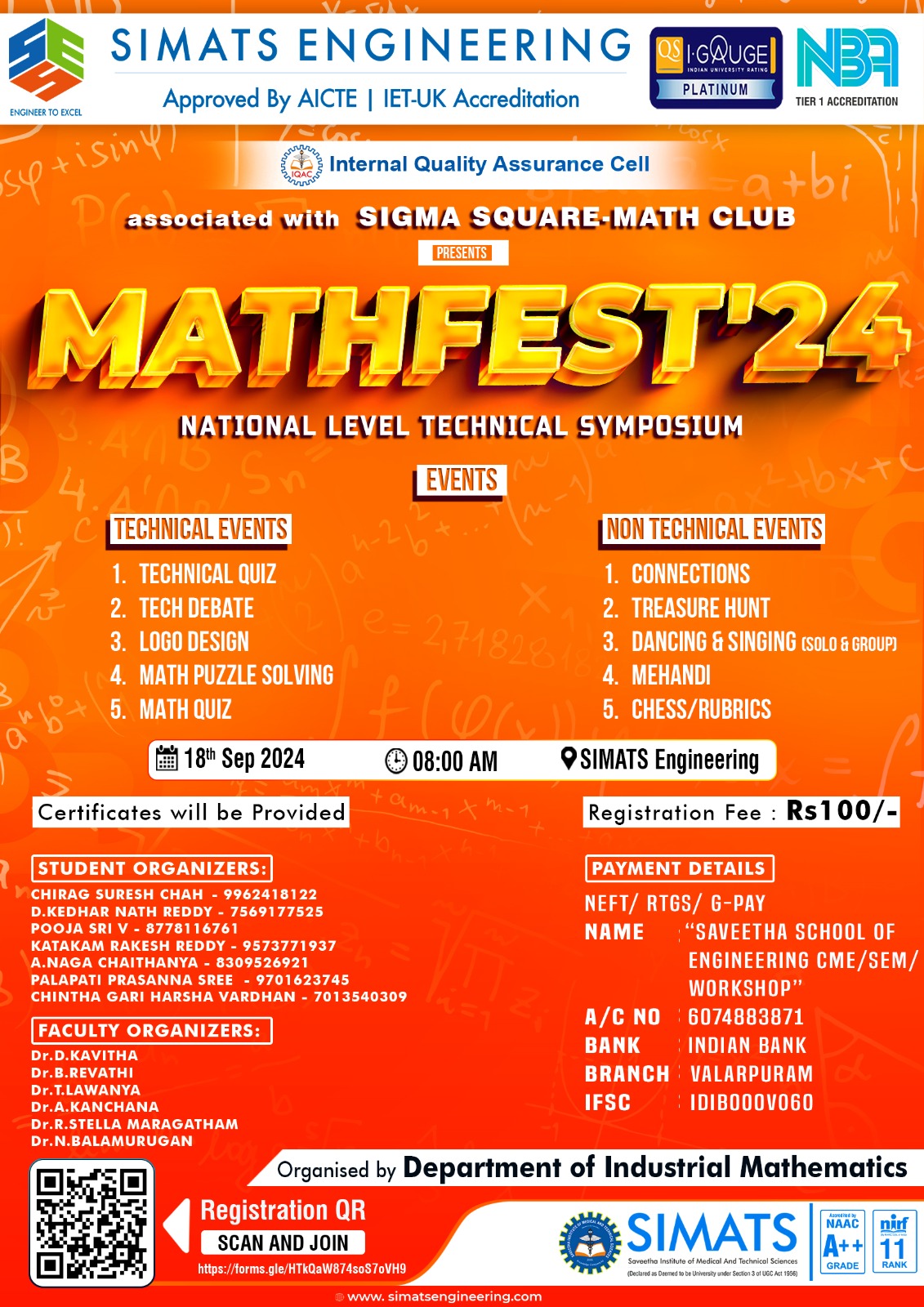 MATHFEST'2024, Saveetha Institute of Medical and Technical Sciences ...