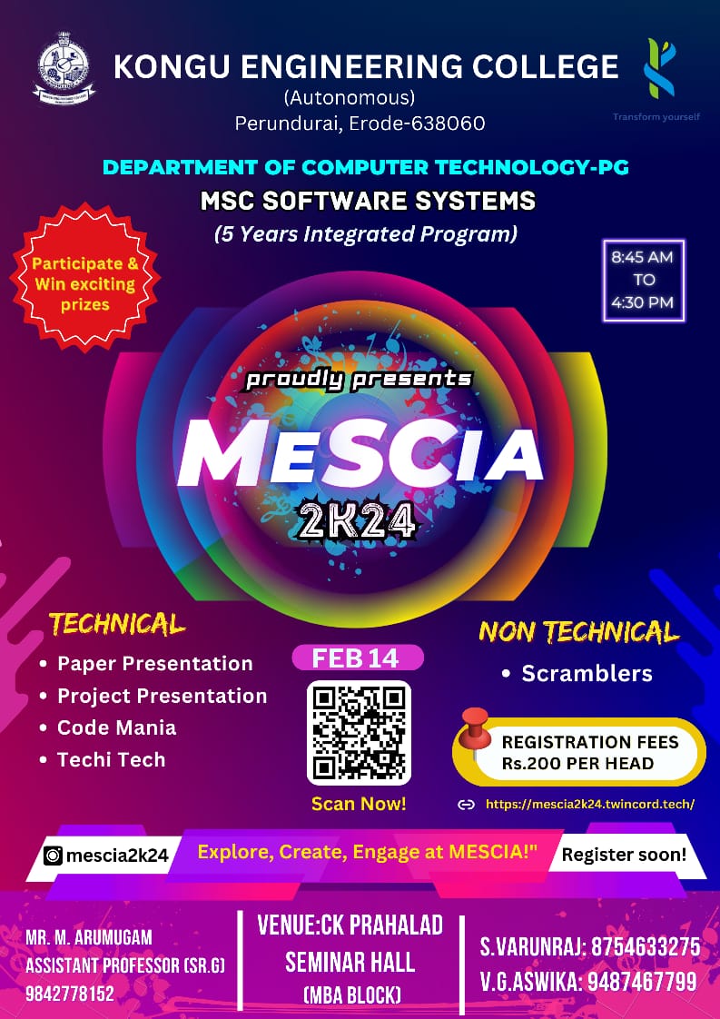 MESCIA 2K24, Kongu Engineering College, Computer Science Fest, Erode