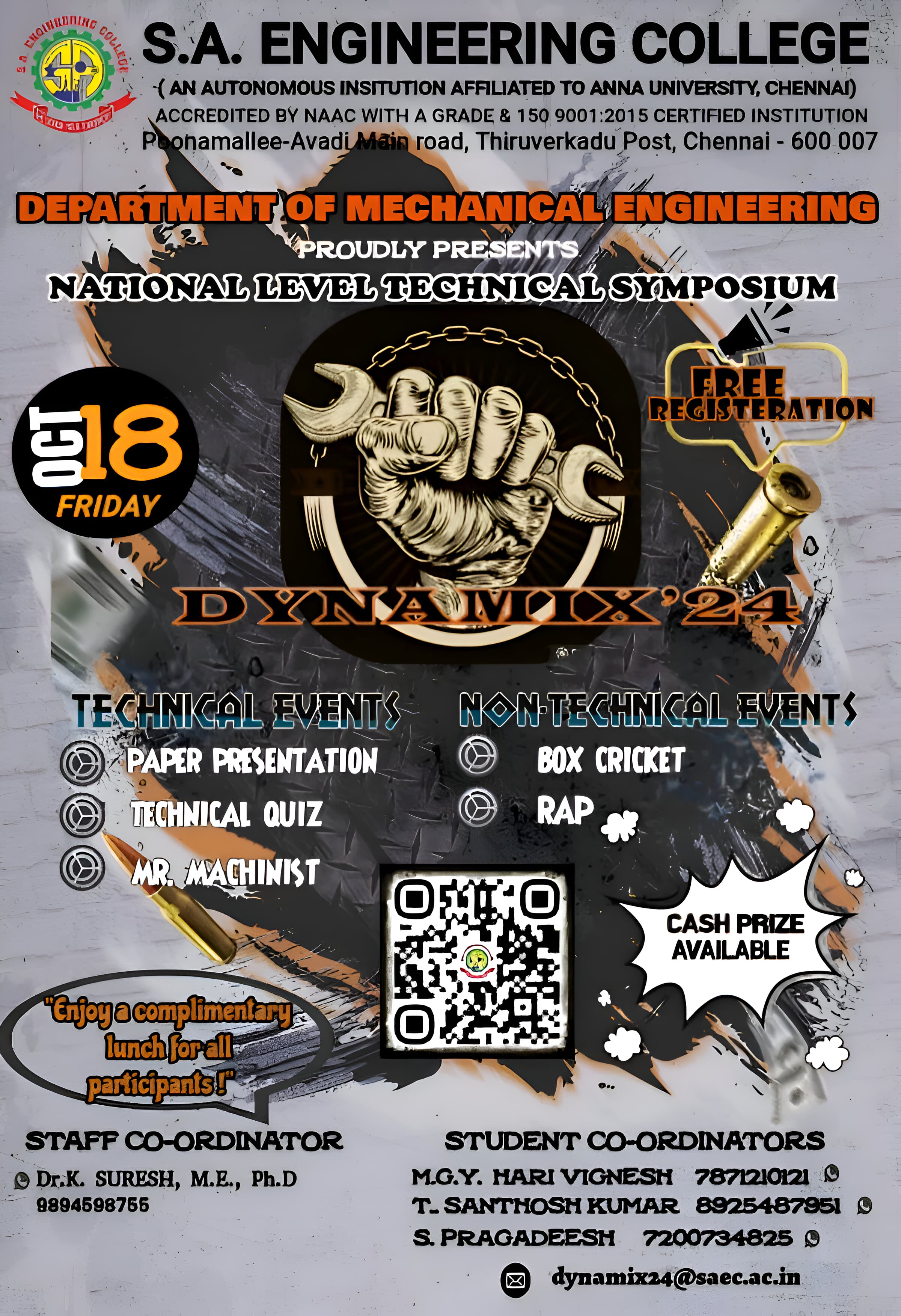 DYNAMIX'24, S. A. Engineering College, Technical Symposium, Chennai