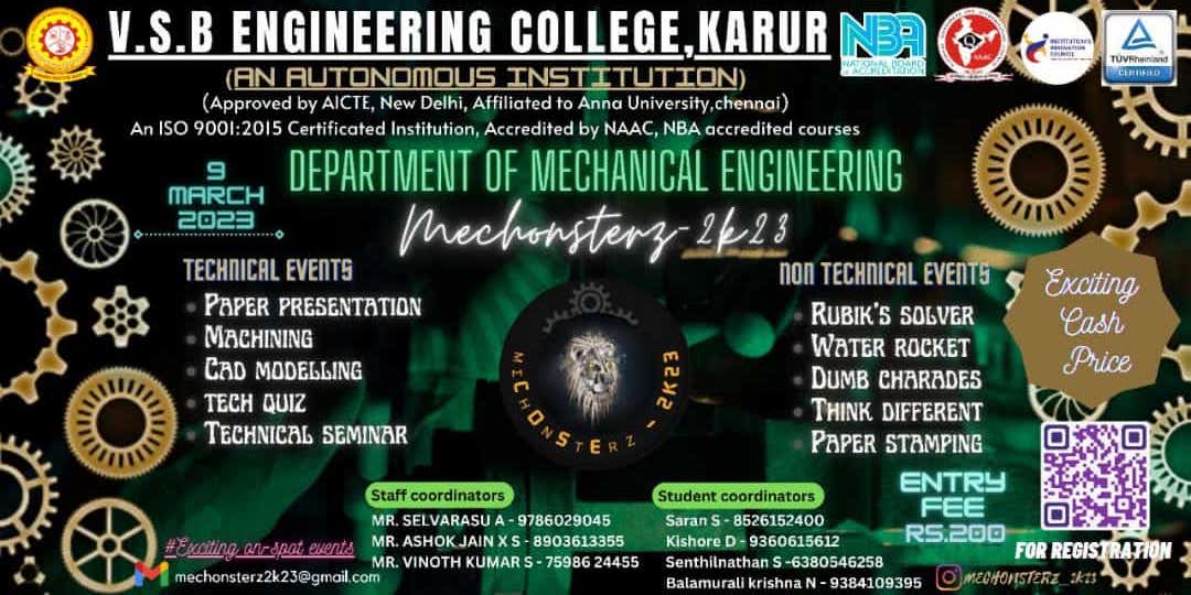 Mechonsterz 2K23, VSB Engineering College, Technical Symposium, Karur
