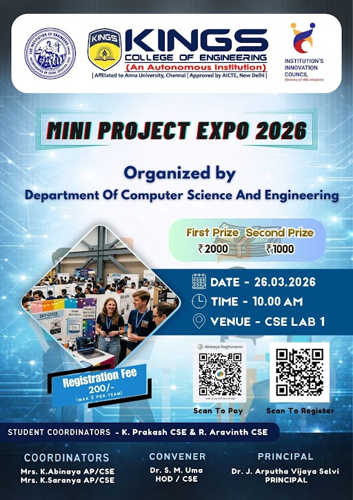 Mini Project Expo 2026, Kings College of Engineering, Project Expo ...