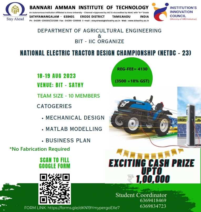 National Electric Tractor Design Championship (NETDC-23), Bannari Amman ...