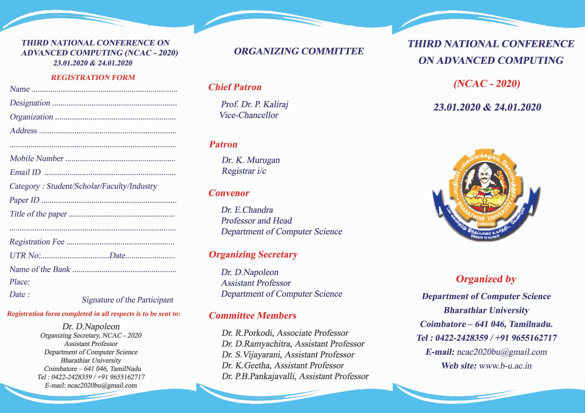 Third National Conference on Advanced Computing NCAC 2020, Bharathiar ...