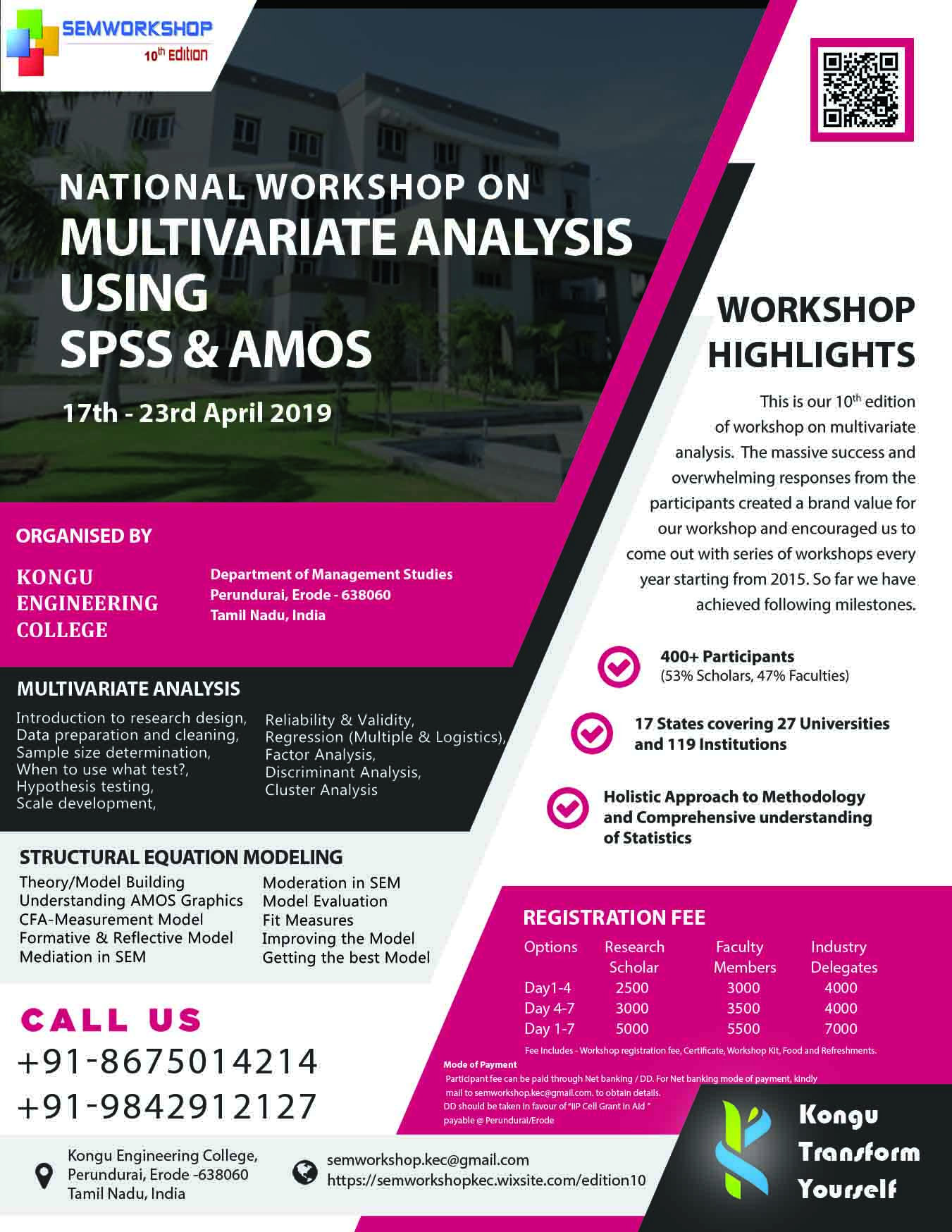 Workshop on Multivariate Analysis Using SPSS and AMOS 2019, Kongu ...