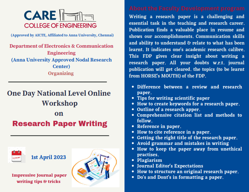 One Day National Level Online Workshop on Research Paper Writing 2023 ...