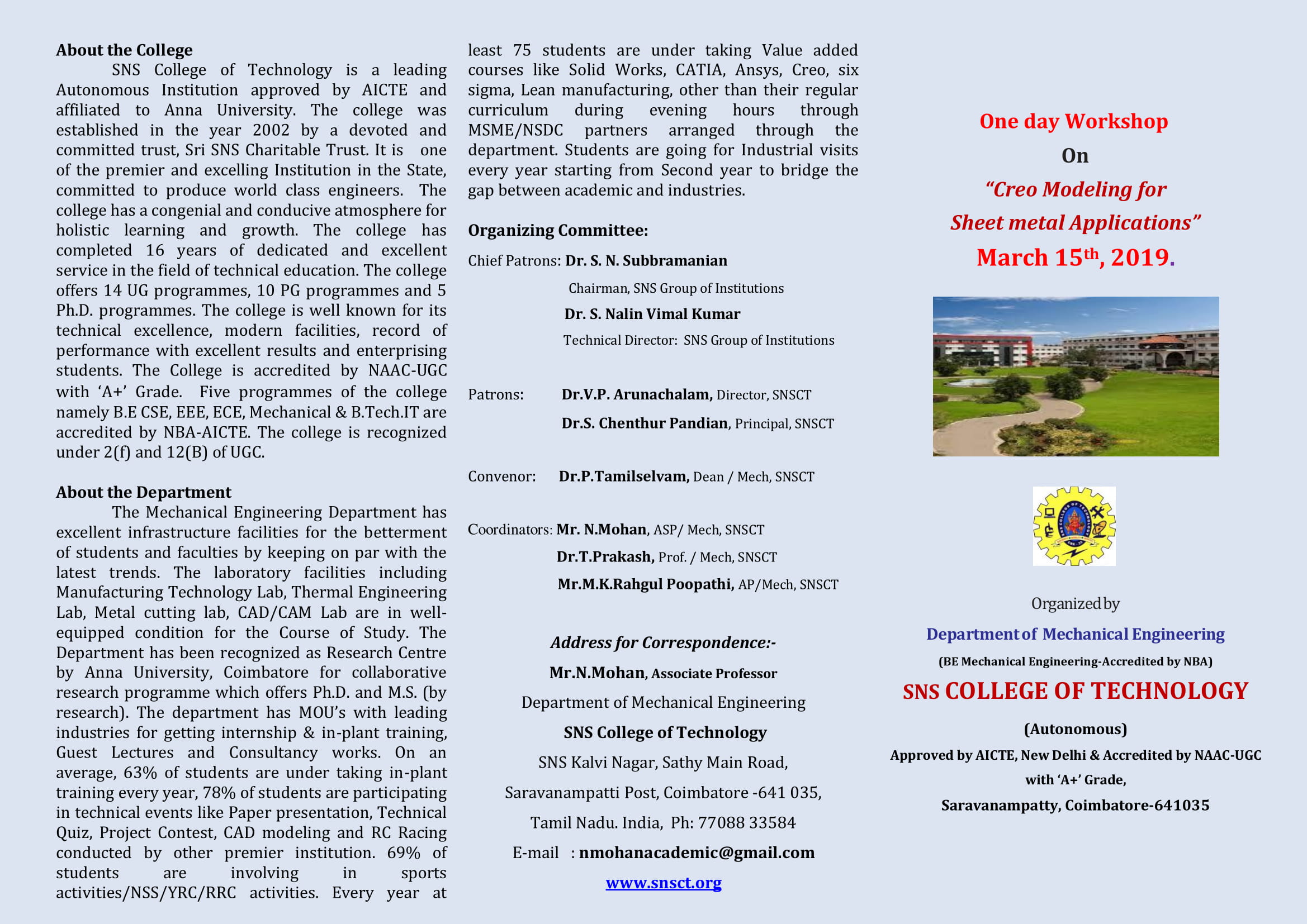 One Day Workshop on Creo Modeling for Sheet metal Applications 2019 ...