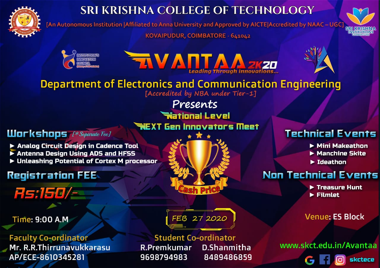 Avantaa 2020, Sri Krishna College of Technology, Next Gen Innovators ...