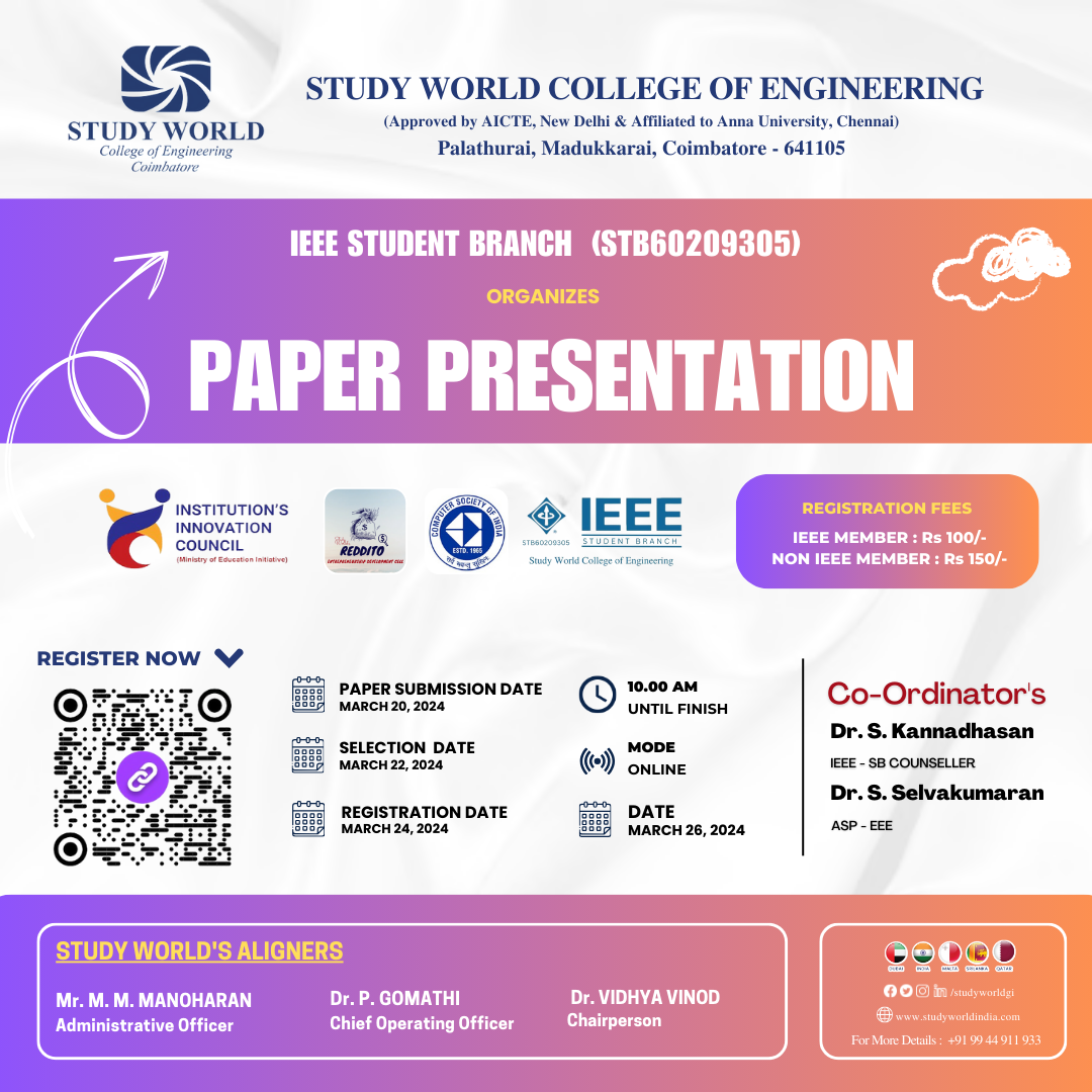 Paper Presentation 2024, Study World College of Engineering, Paper ...