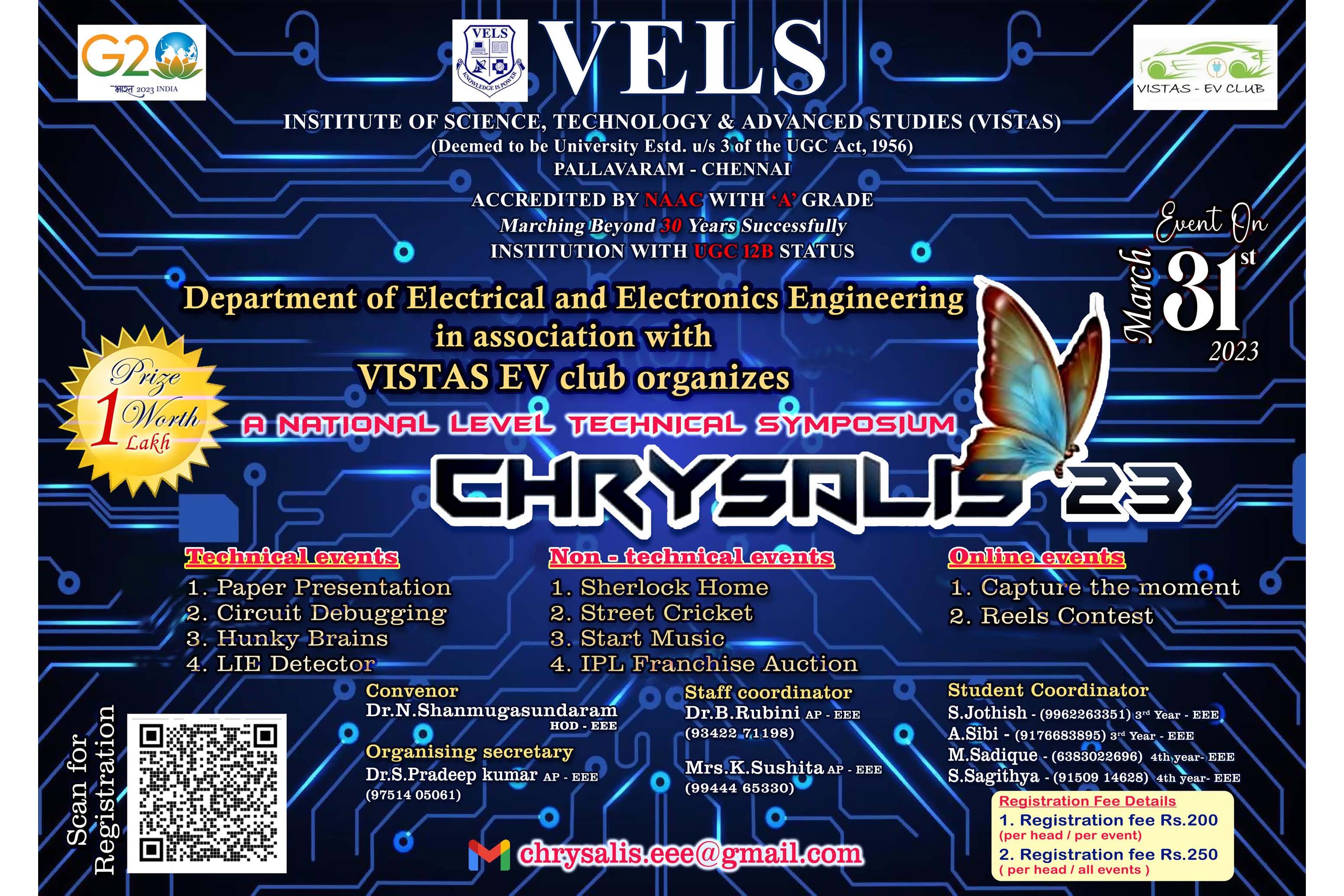 Chrysalis 2k23, Vels Institute of Science, Technology and Advanced ...