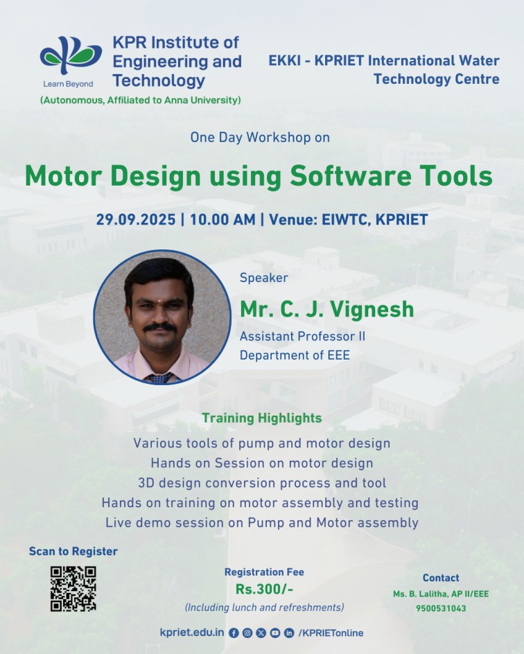 One Day Workshop on Motor Design using Software Tools 2025, KPR ...