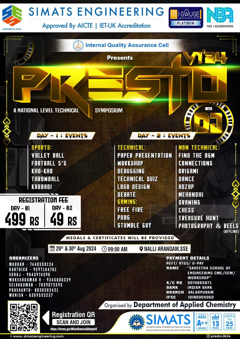 Presto V1'24, Saveetha Institute of Medical and Technical Sciences ...