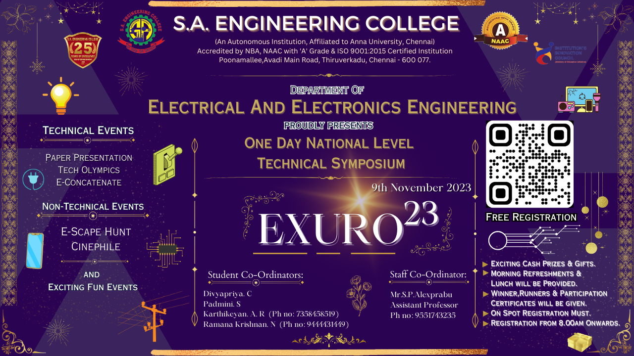 EXURO'23, S. A. Engineering College, National Level Technical Symposium ...