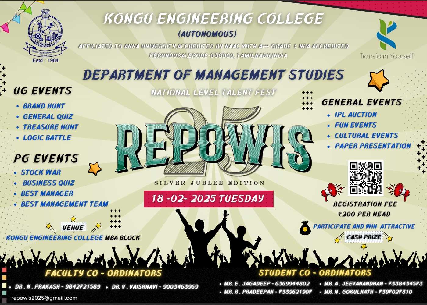 REPOWIS 2025, Kongu Engineering College, Management Fest, Erode