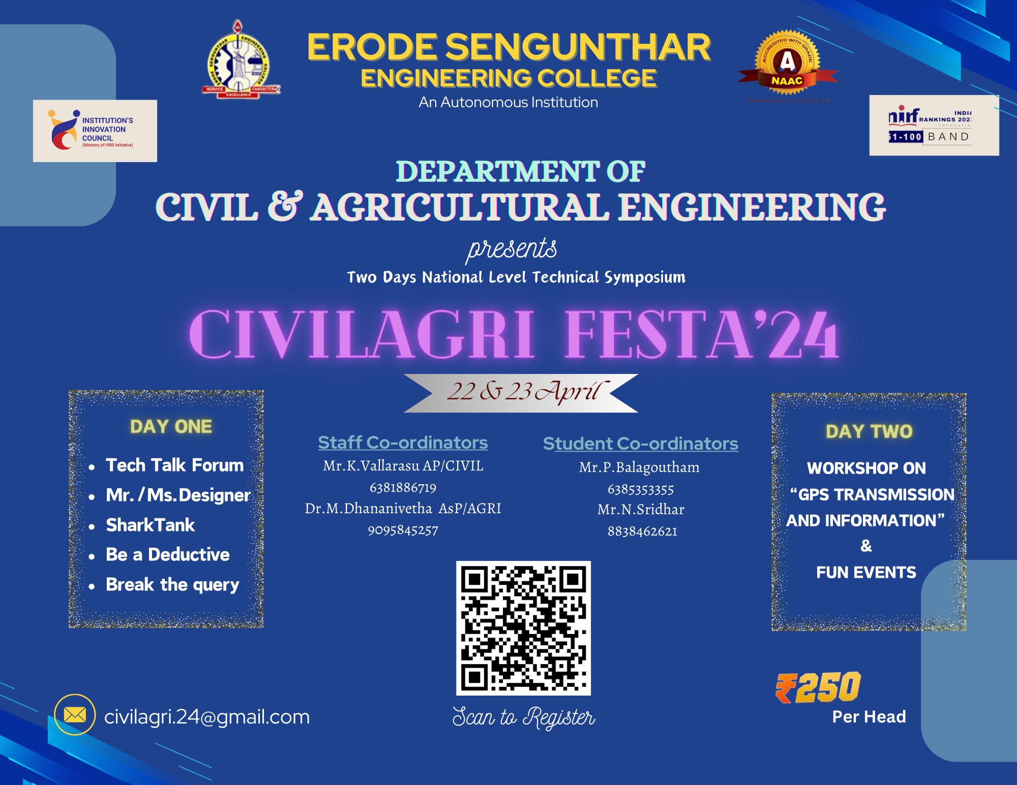 CIVILAGRIFESTA'24, Erode Sengunthar Engineering College, Technical ...