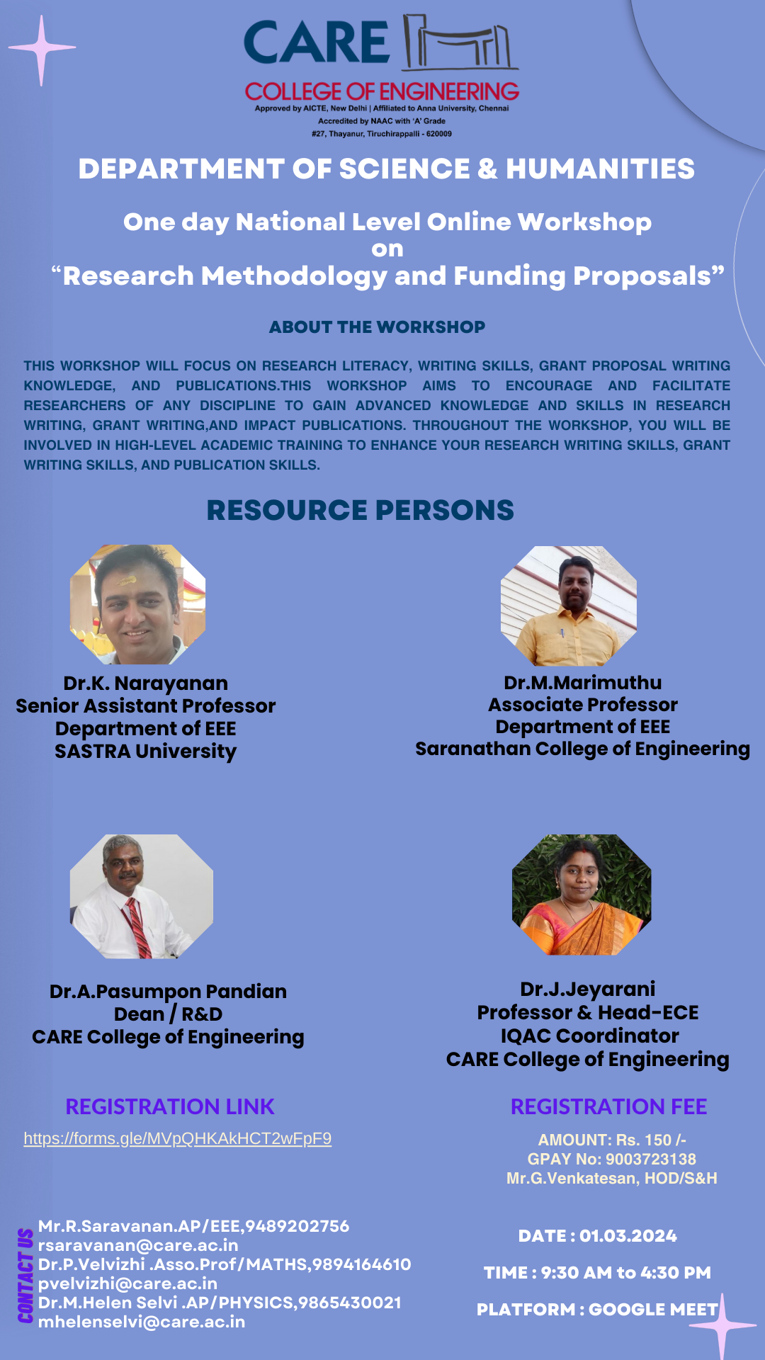One-day Online mode Workshop on Research Methodology and Funding ...