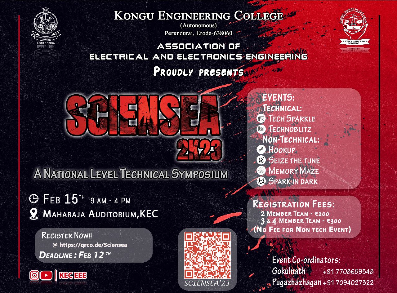 SCIENSEA 2K23, Kongu Engineering College, Technical Symposium, Erode