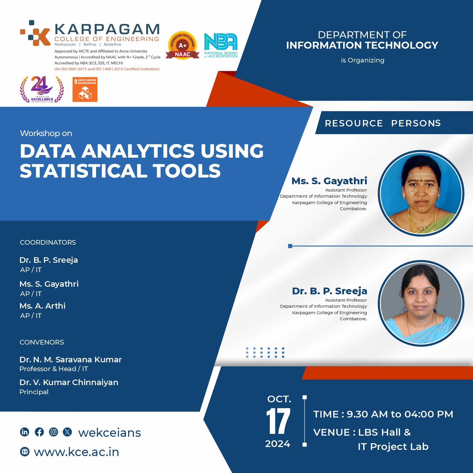 A National Level Workshop on Data Analytics using Statistical Tools ...