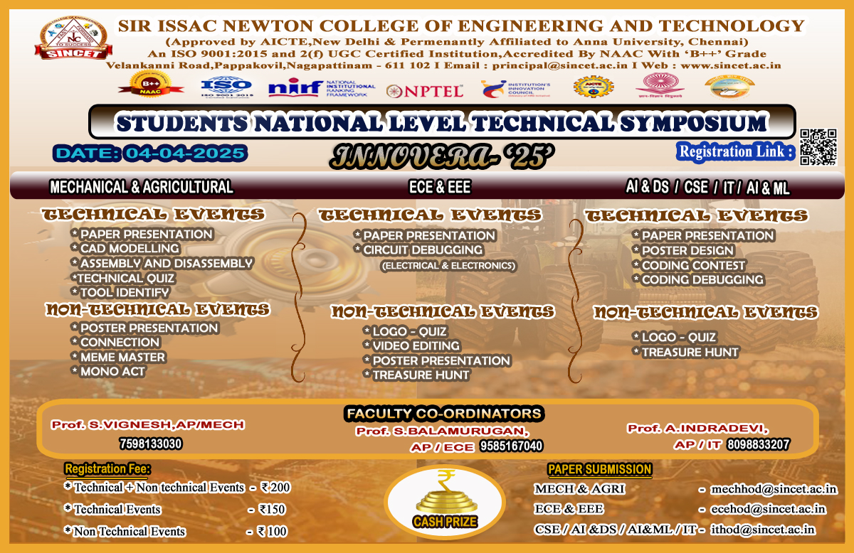 Innovera 25, Sir Issac Newton College of Engineering and Technology ...