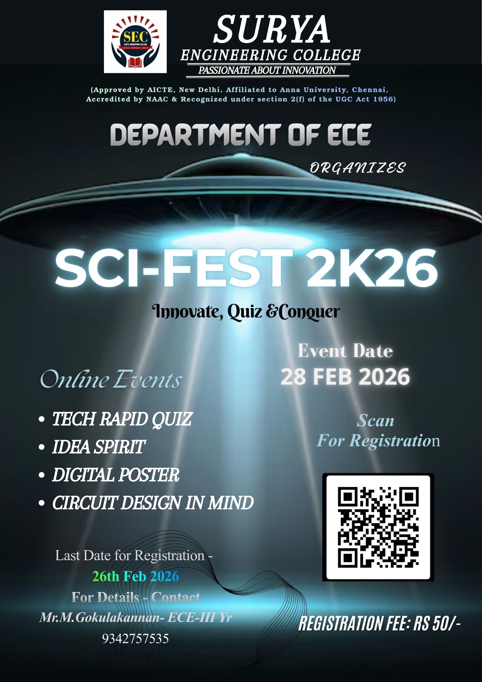 SCI-FEST 2K26, Surya Engineering College, Technical Event, Erode