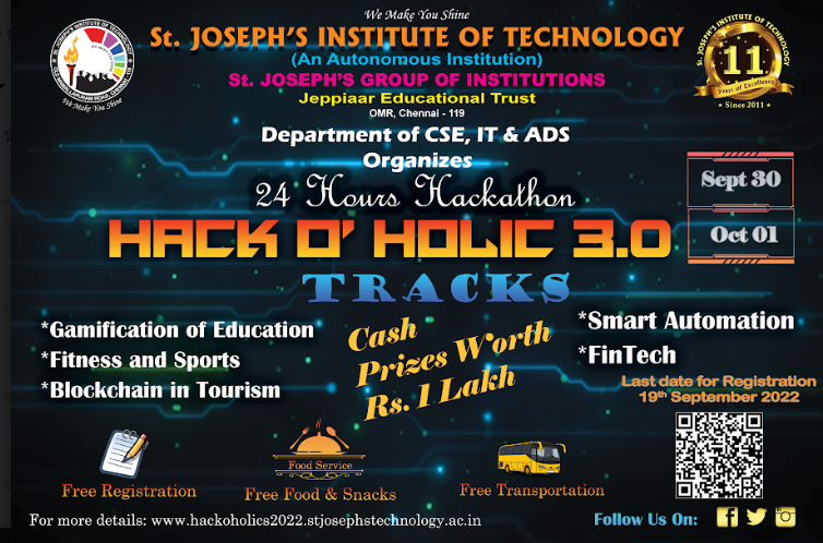 Hack-O-Holics 2022, St Josephs Institute of Technology, Hackathon, Chennai
