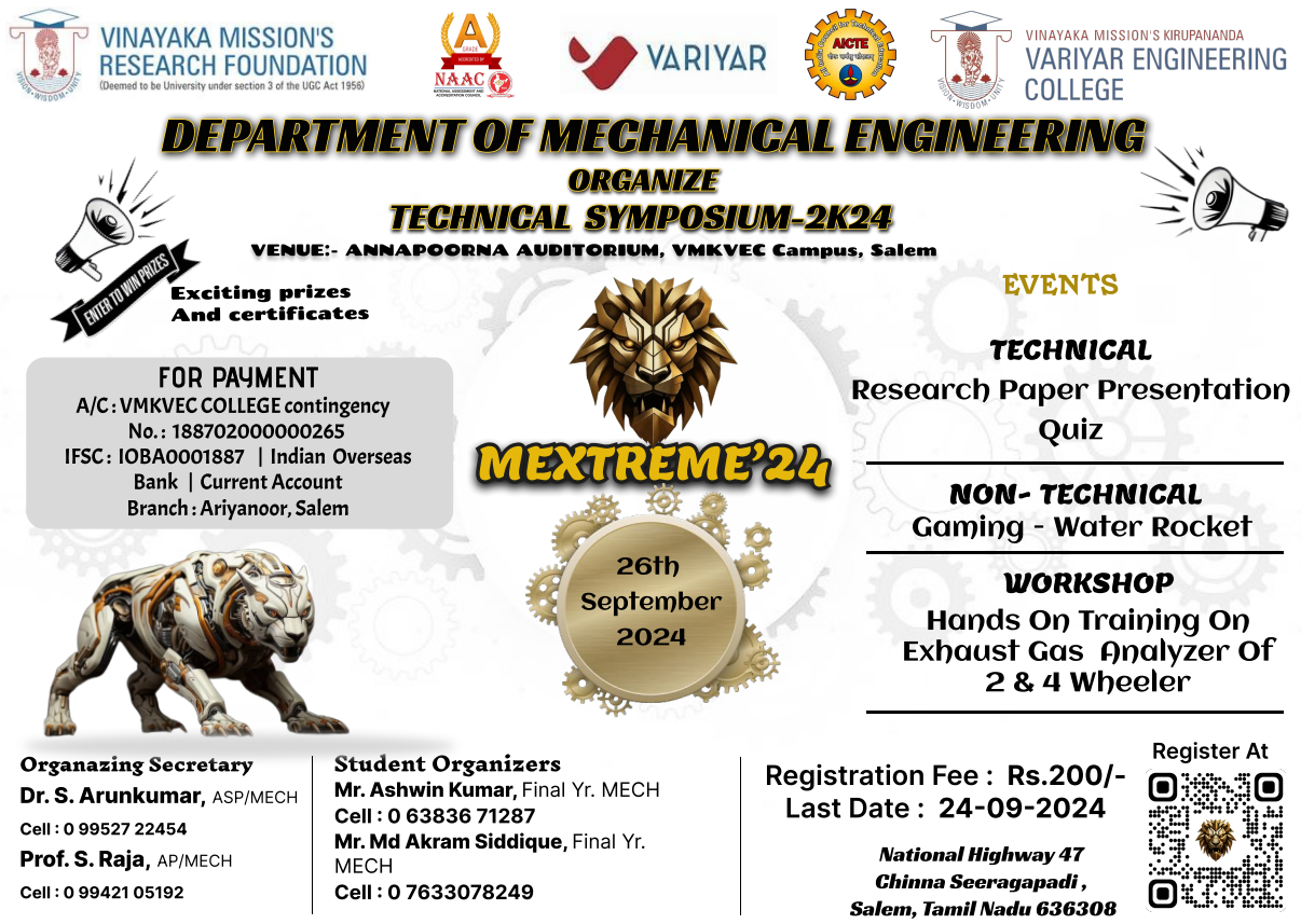 MEXTREME'24, Vinayaka Missions Kirupananda Variyar Engineering College ...
