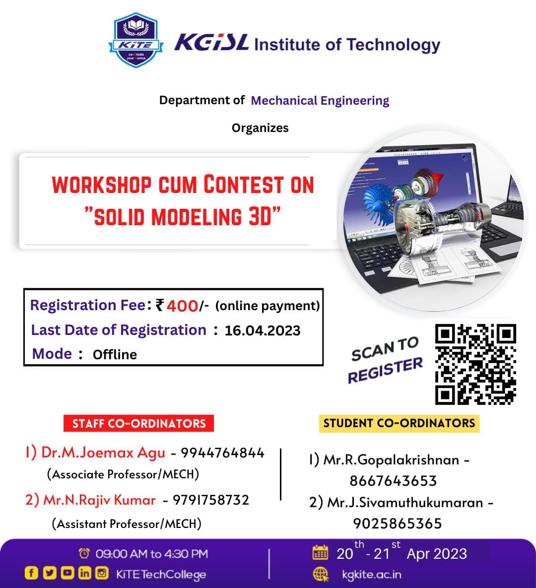 Workshop cum Contest on Solid Modeling 3D 2023, KGiSL Institute of ...